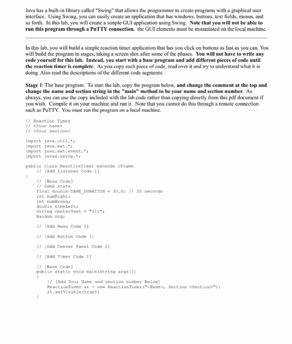 Solved Java has a built-in library called "Swing" that | Chegg.com