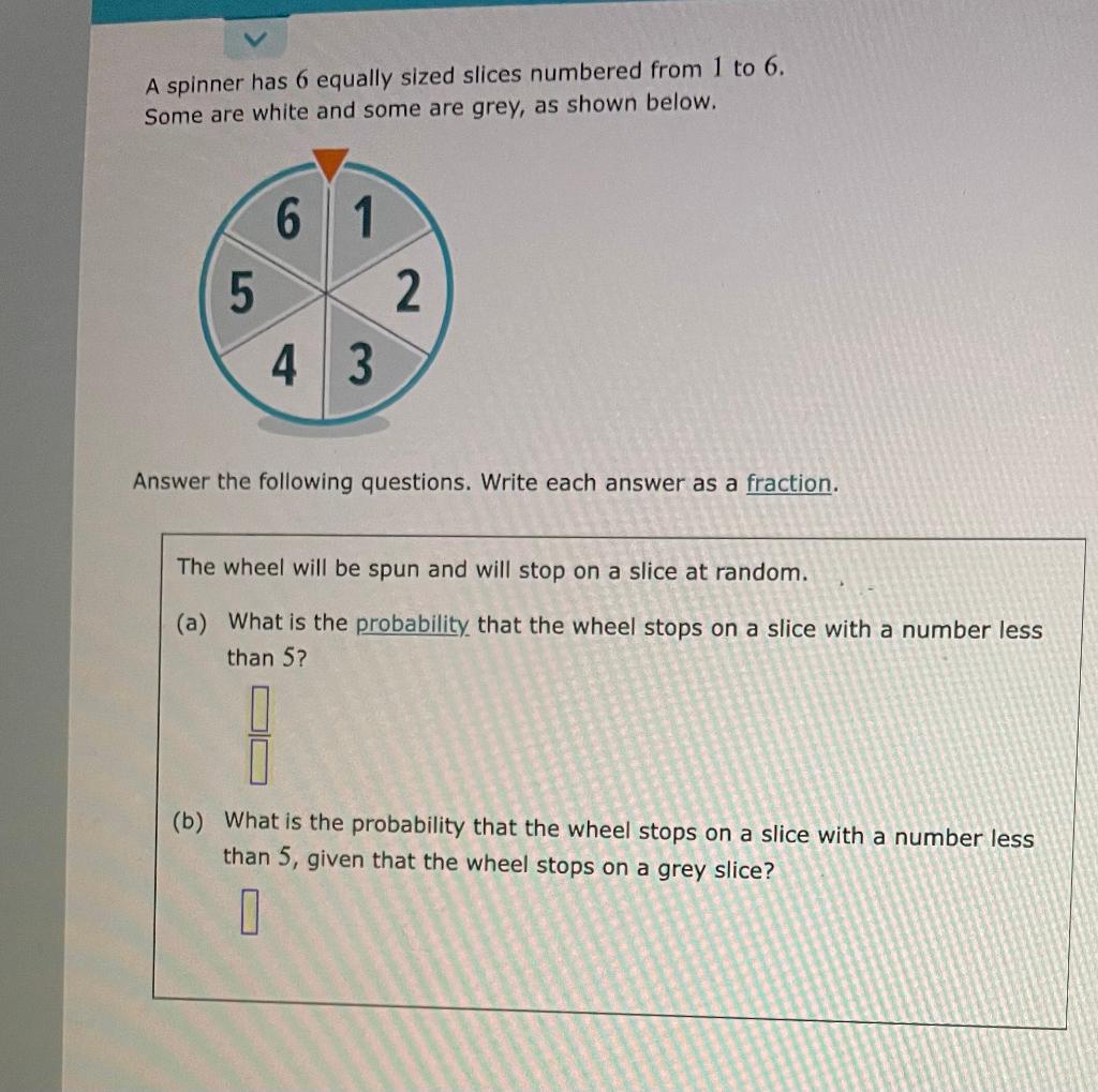 Solved A spinner has 6 equally sized slices numbered from 1 | Chegg.com