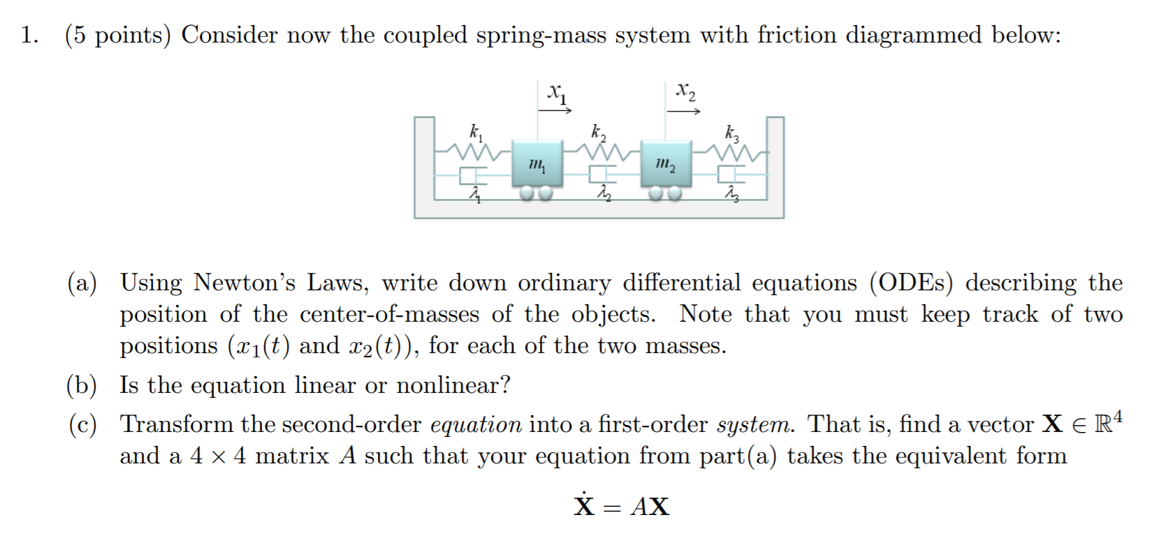 Solved 1. (5 points) Consider now the coupled spring-mass | Chegg.com