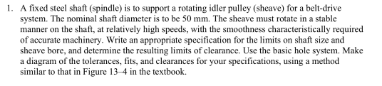 Solved 1. ﻿A fixed steel shaft (spindle) ﻿is to support a | Chegg.com