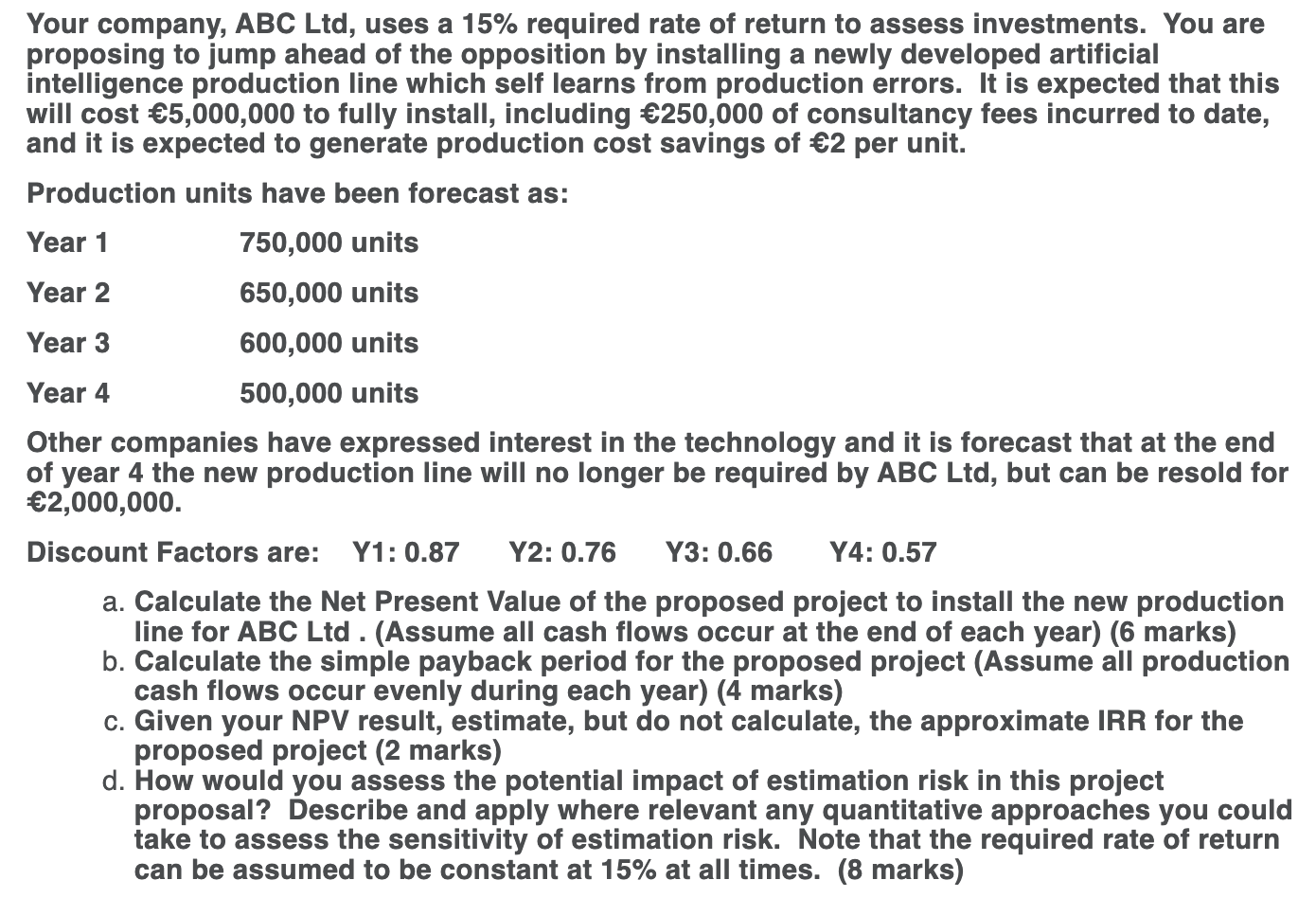 Solved Your company, ABC Ltd, uses a 15% required rate of | Chegg.com