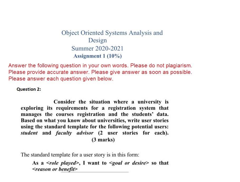 Solved Object Oriented Systems Analysis and Design Summer | Chegg.com