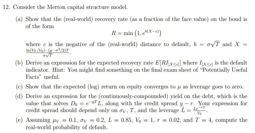 12. Consider the Merton capital structure model. (a) | Chegg.com