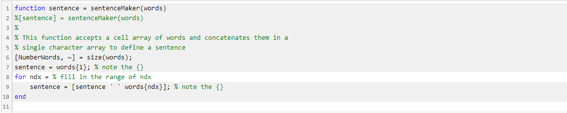Solved MATLAB Write a function named sentenceMaker that | Chegg.com