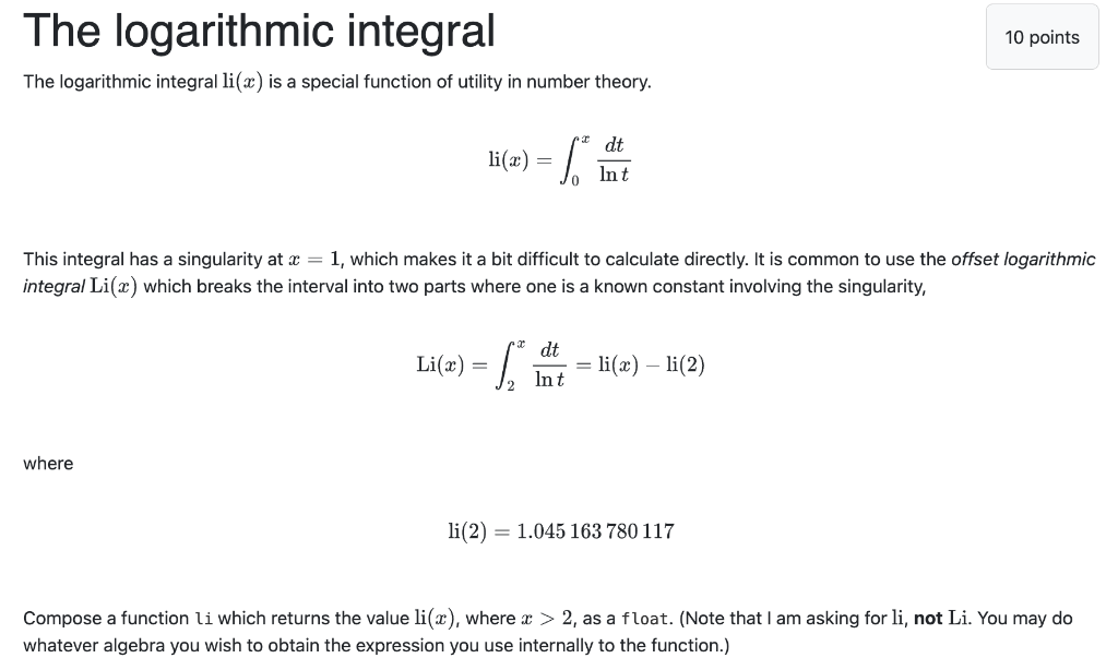 Solved The logarithmic integral The logarithmic integral li | Chegg.com