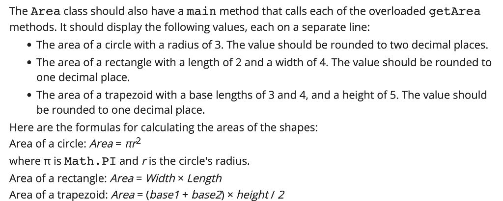 Solved For this exercise you will write a class named Area. | Chegg.com