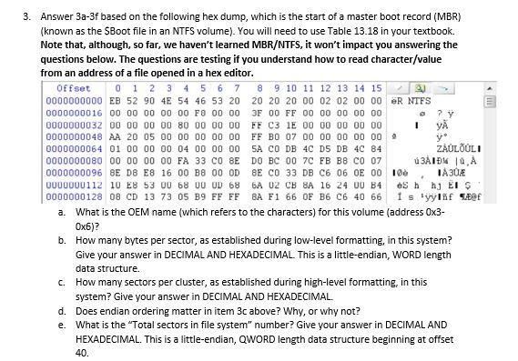 Solved 1 3. Answer 3a-3f Based On The Following Hex Dump, 