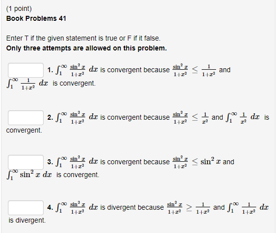 Solved (1 point) Book Problems 41 Enter T if the given | Chegg.com