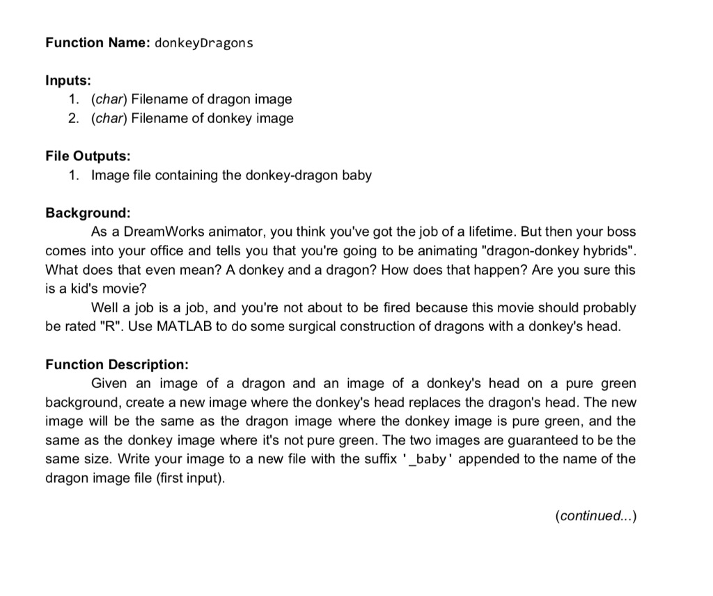Function Name: donkey Dragons Inputs: 1. (char) | Chegg.com