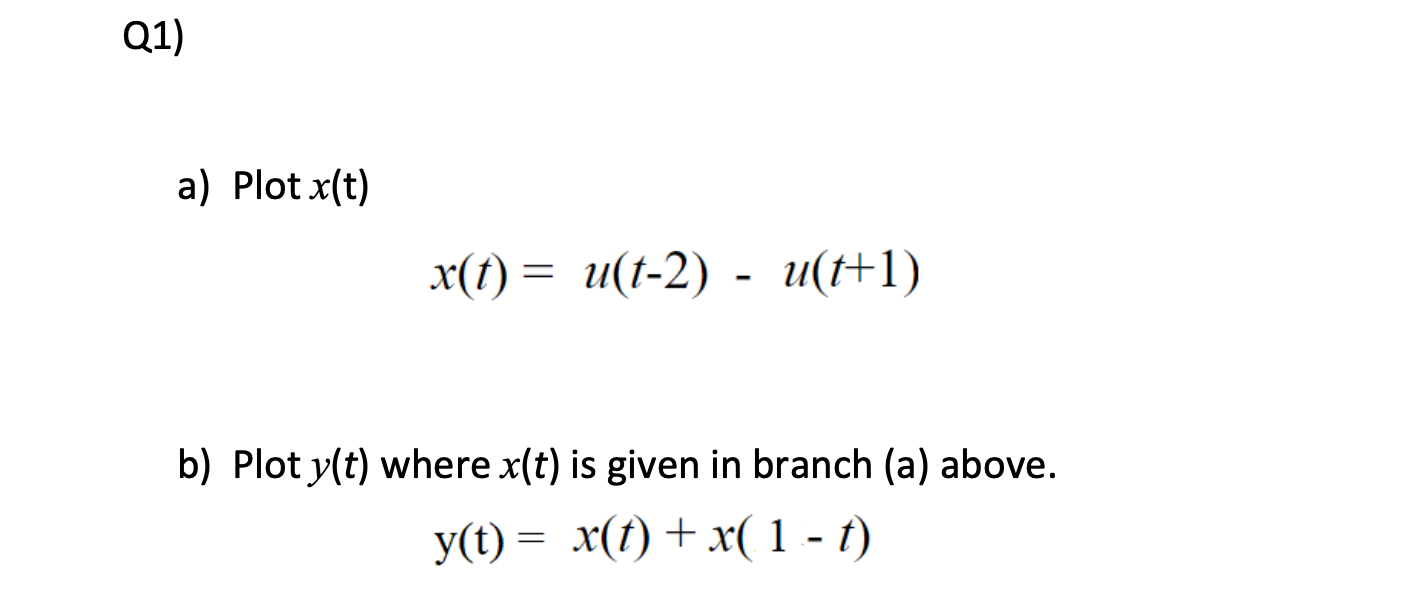 Solved a) Plot x(t) x(t)=u(t−2)−u(t+1) b) Plot y(t) where | Chegg.com