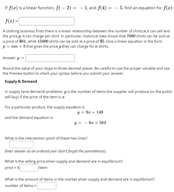 Solved If f(x) is a linear function, f(−2)=−1, and f(4)=−5, | Chegg.com
