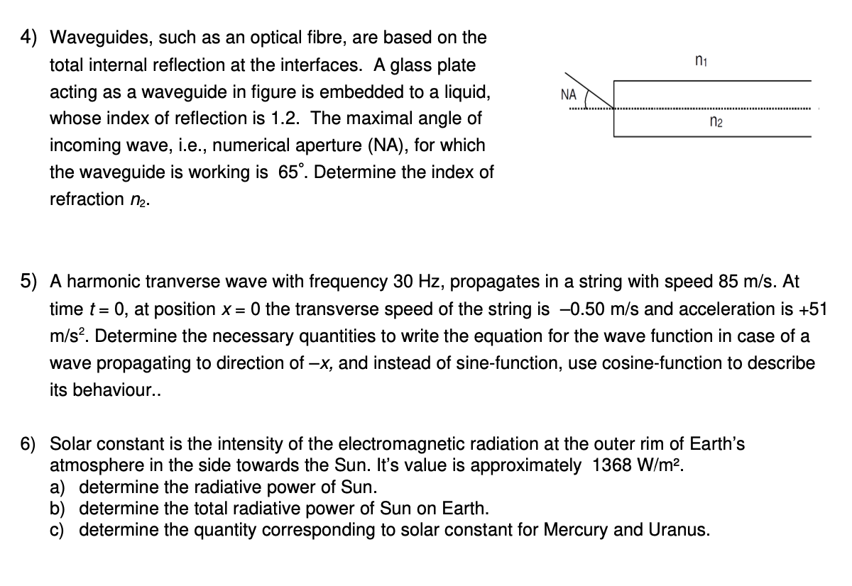 Solved 4) Waveguides, such as an optical fibre, are based on | Chegg.com