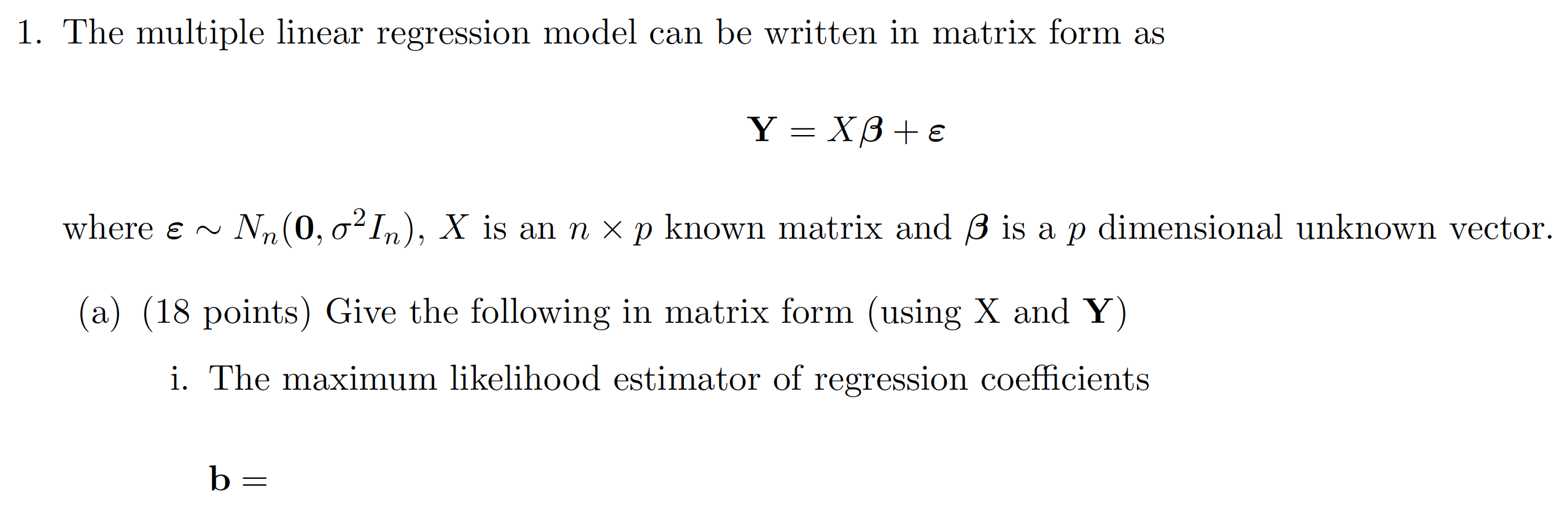Solved 1. The multiple linear regression model can be | Chegg.com