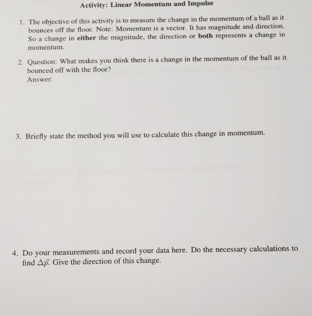 Solved Activity: Linear Momentum and Impulse 1. The | Chegg.com