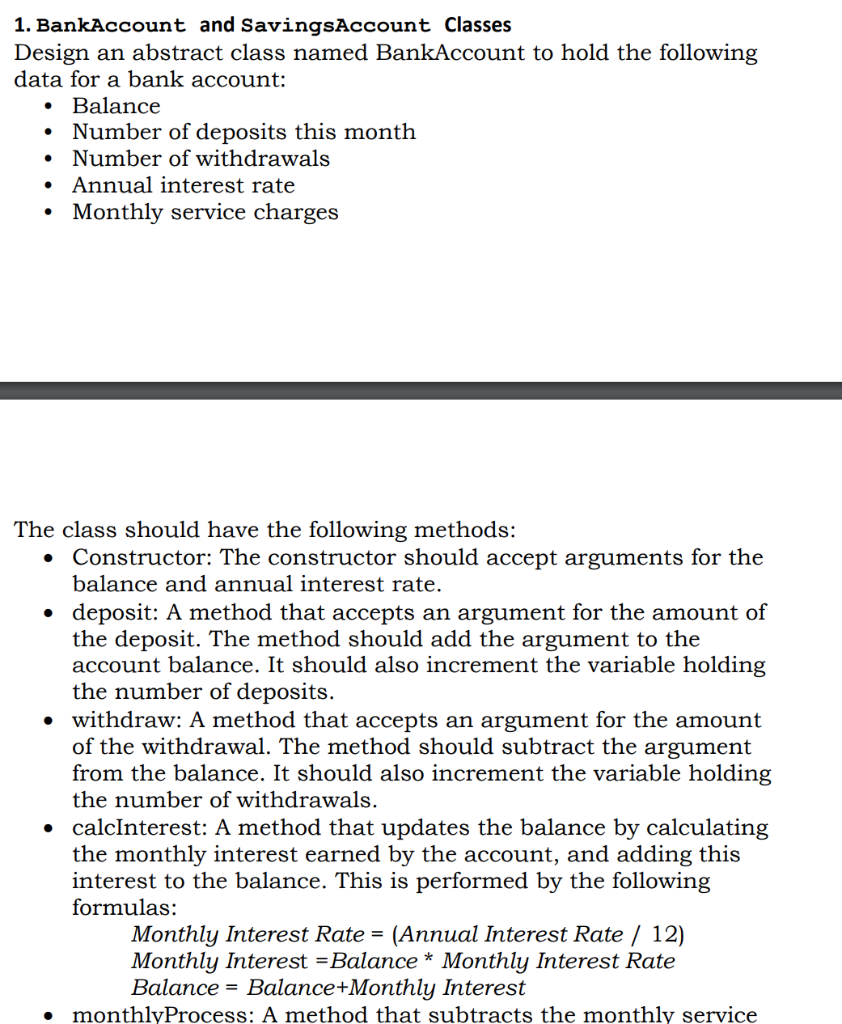 Solved 1 Bankaccount And Savingsaccount Classes Design An