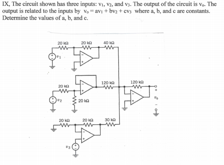 Solved The circuit shown has three inputs: v1, v2 and v3. | Chegg.com