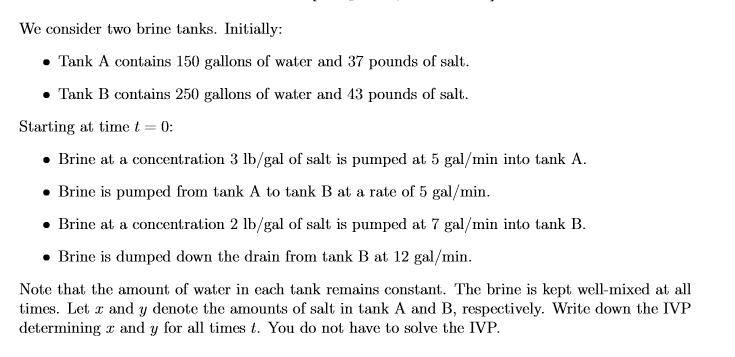 Solved We consider two brine tanks. Initially: Tank A | Chegg.com
