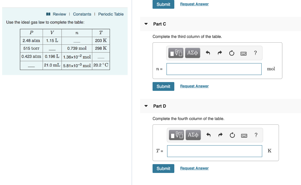 Solved Review Constants Periodic Table Part A Use the ideal | Chegg.com