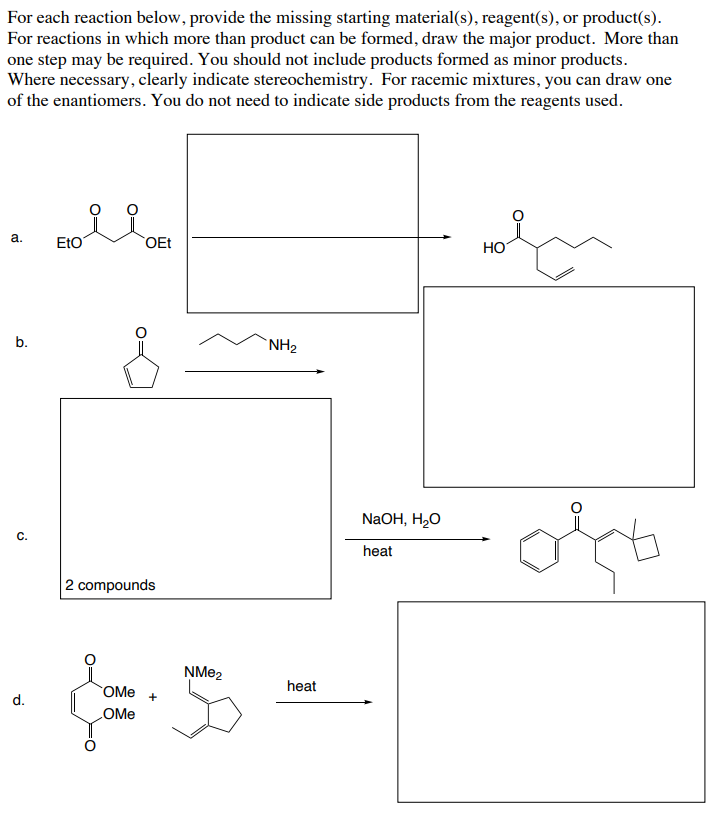Solved For each reaction below, provide the missing starting | Chegg.com