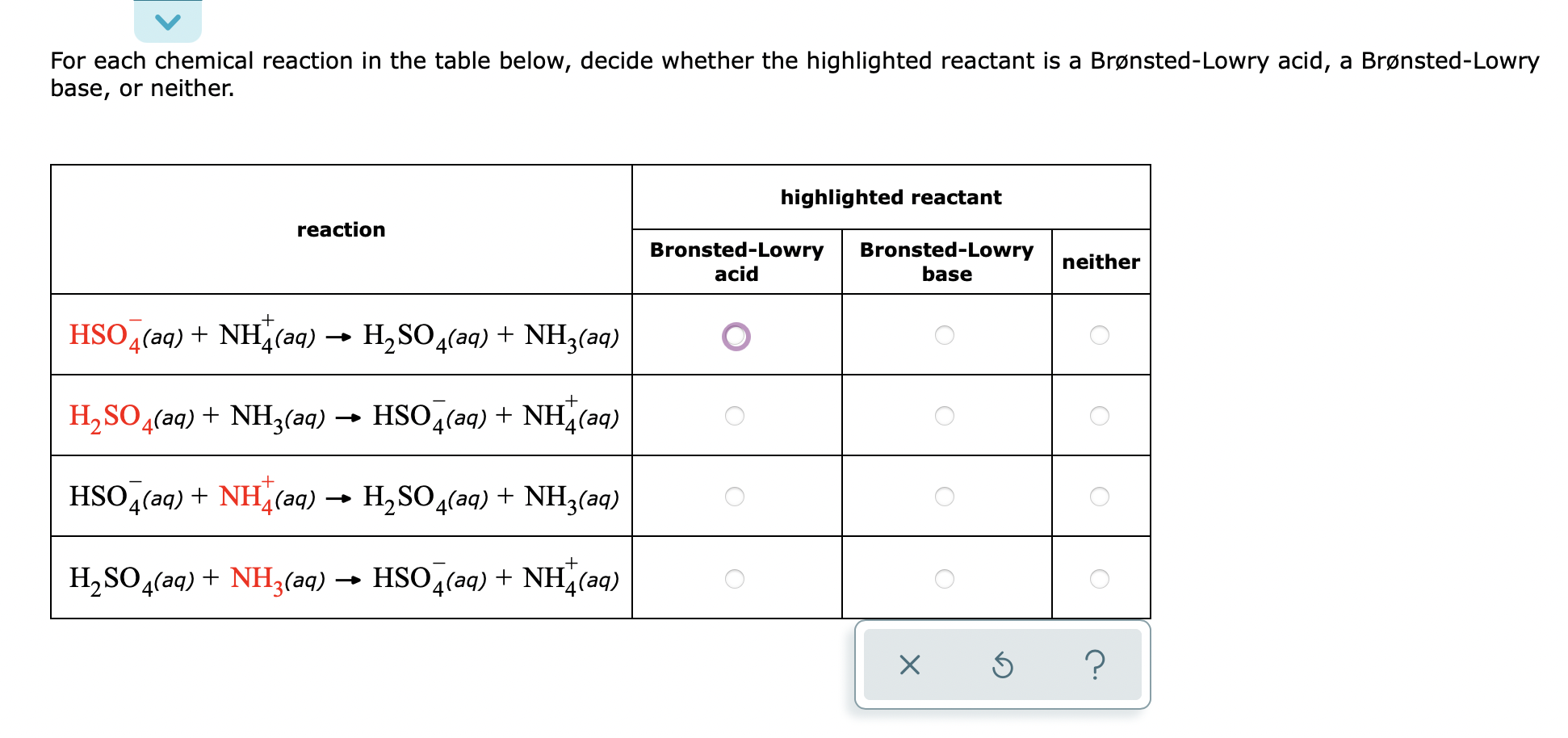 Solved For each chemical reaction in the table below, decide | Chegg.com