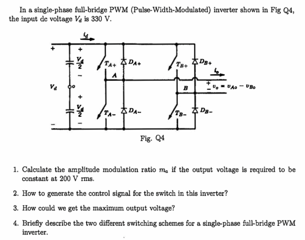 Solved In a single-phase full-bridge PWM | Chegg.com