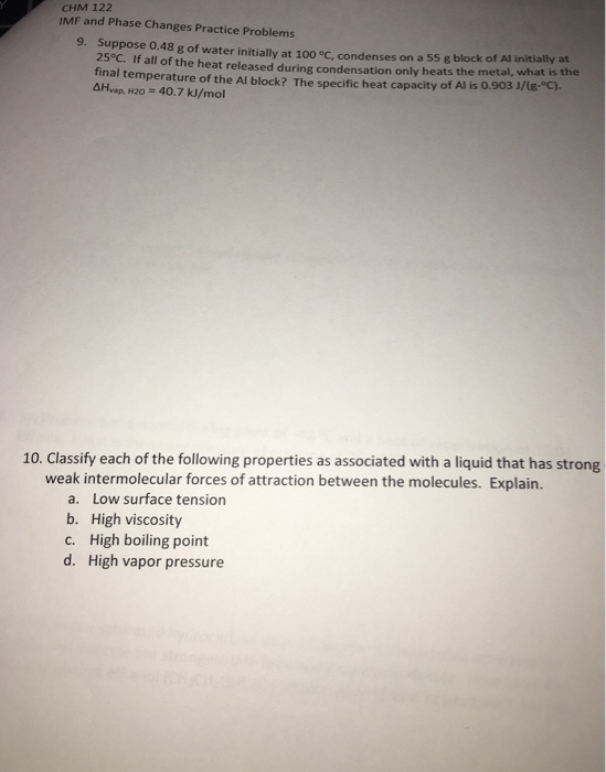 Solved CHM 122 IMF and Phase Changes Practice Problems 9. | Chegg.com