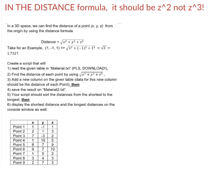 Solved IN THE DISTANCE formula, it should be z^2 not z^3! In | Chegg.com