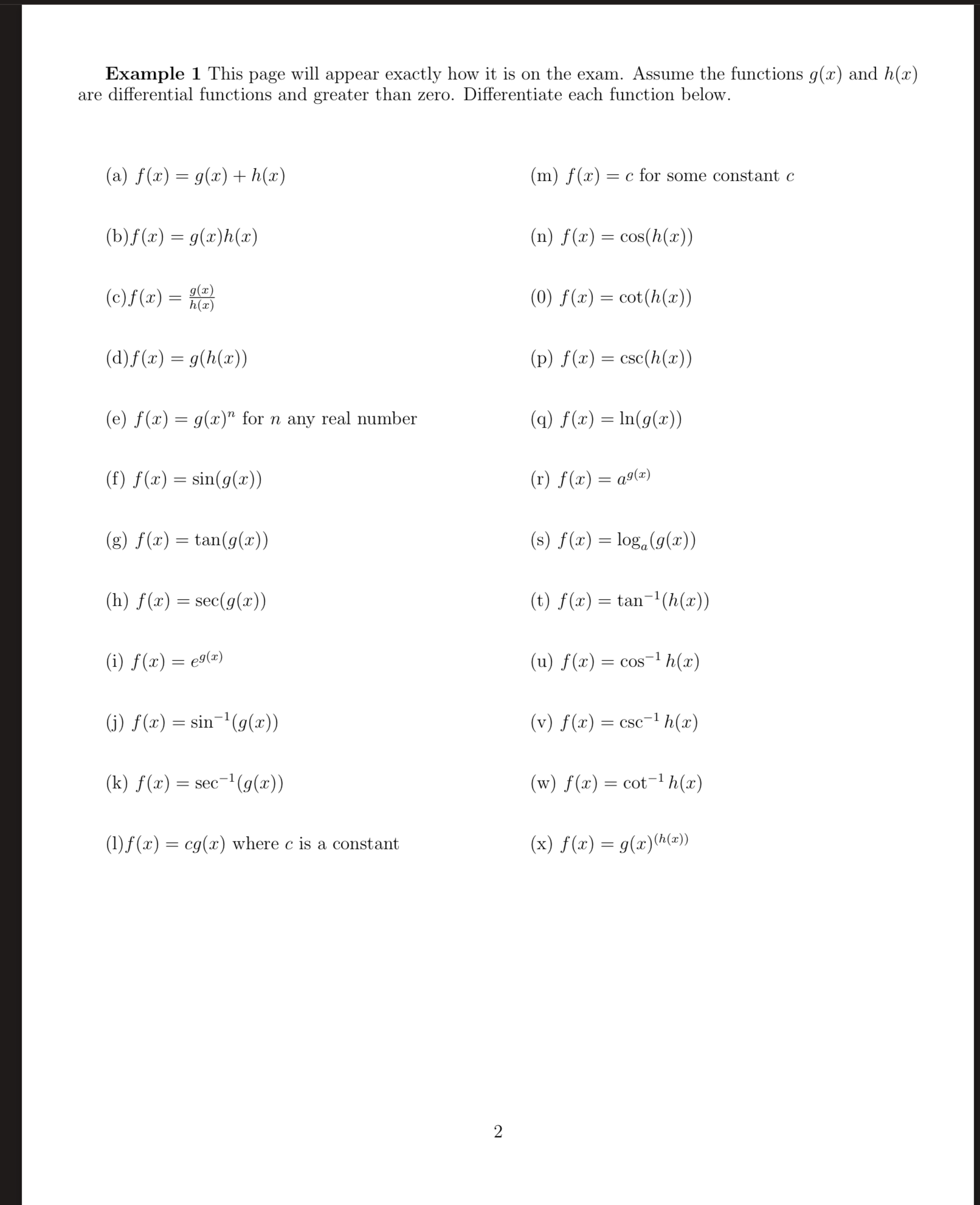 [Solved]: Example 1. Assume the functions g(x) and h(x) are