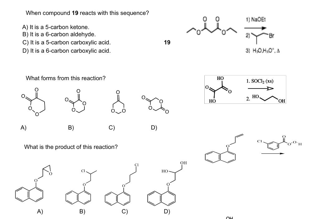 Solved When compound 19 reacts with this sequence? 1) NaOE: | Chegg.com