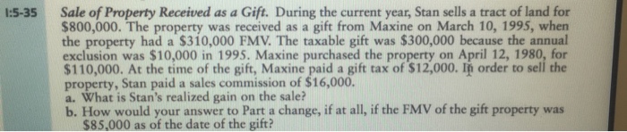 Solved Sale of Property Received as a Gift. During the | Chegg.com