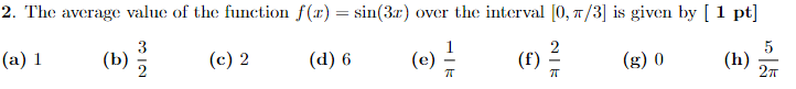 Solved The average value of the function f(x)=sin(3x) over | Chegg.com