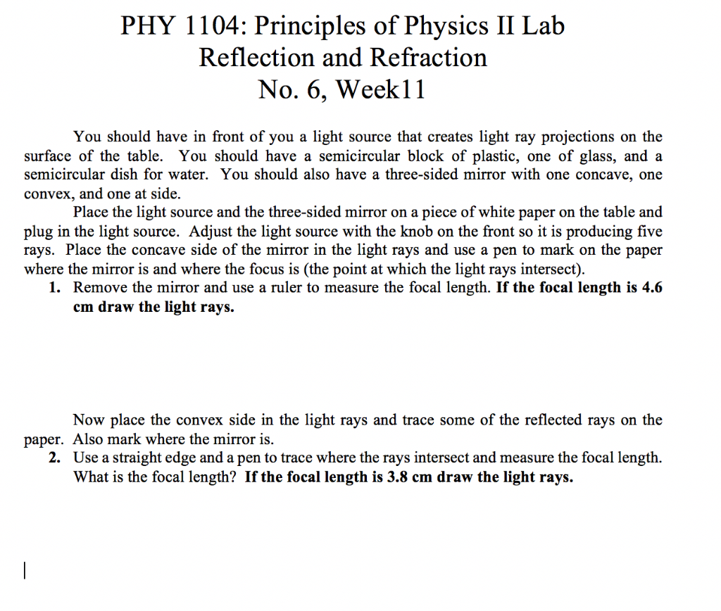 Solved PHY 1104: Principles of Physics II Lab Reflection and | Chegg.com