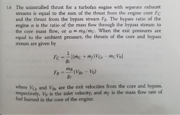 Solved 1.6 The uninstalled thrust for a turbofan engine with | Chegg.com