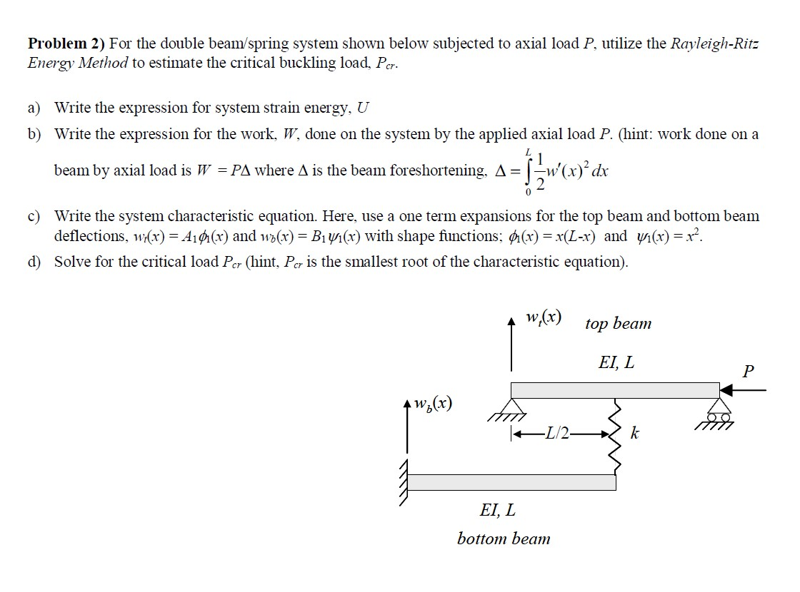 Problem 2) For the double beam/spring system shown | Chegg.com