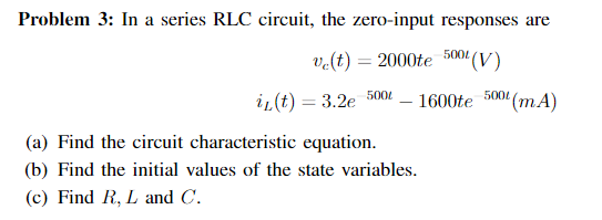 Solved Problem 3: In a series RLC circuit, the zero-input | Chegg.com