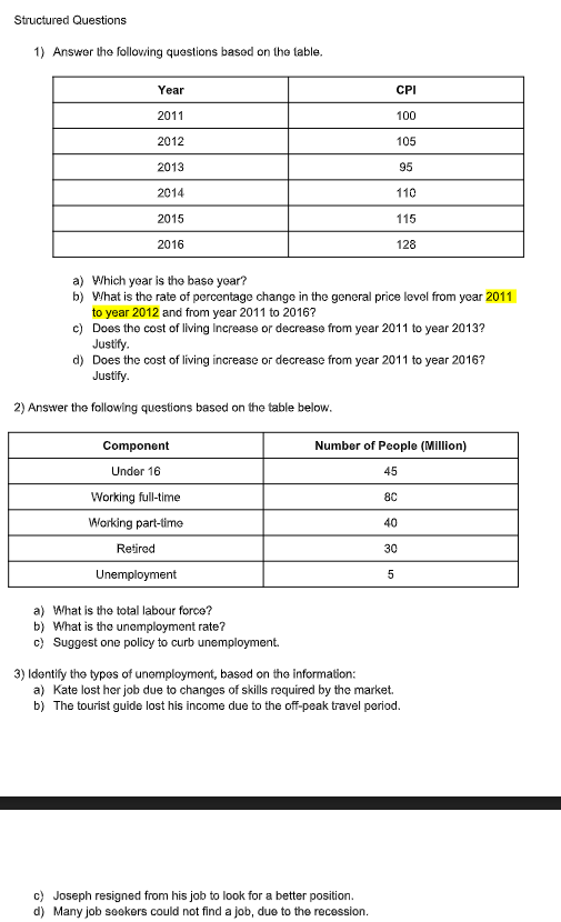 Solved Structured Questions 1) Answer the following | Chegg.com