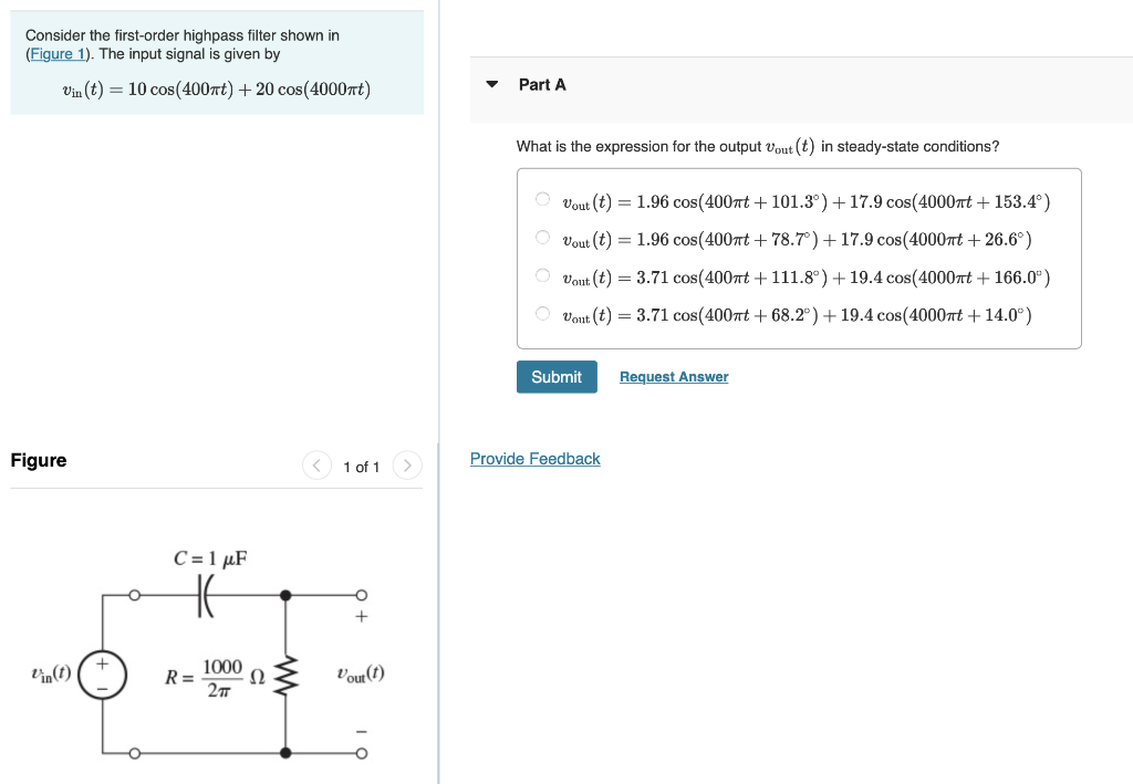 Solved Consider the first-order highpass filter shown in | Chegg.com