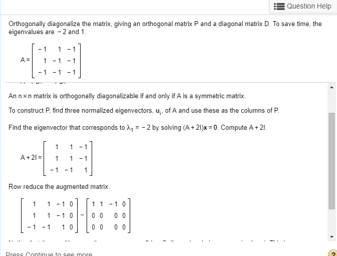 Solved Orthogonally Diagonalize The Matrix Below Giving An Chegg