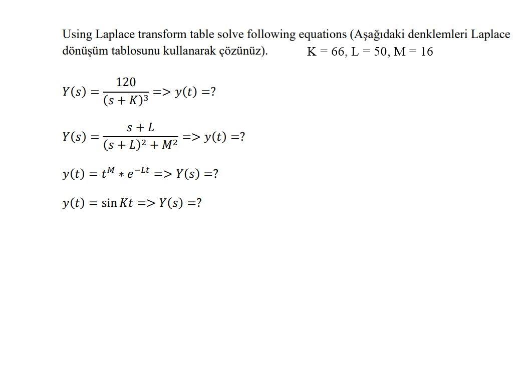 Solved Using Laplace transform table solve following | Chegg.com