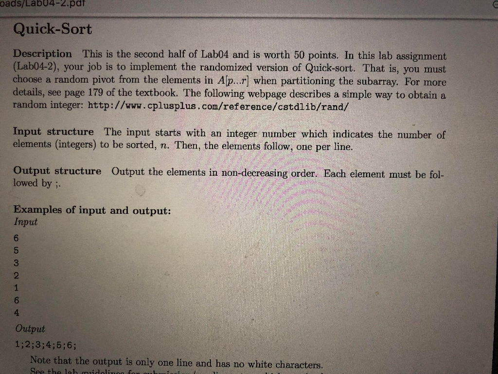 Solved pads/Lab04-2.par Quick-Sort Description This is the | Chegg.com