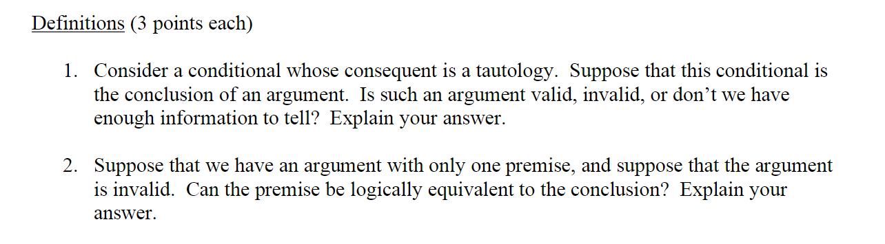 Solved Definitions (3 points each) 1. Consider a conditional | Chegg.com