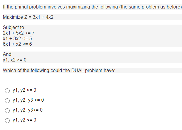 Solved If the primal problem involves maximizing the | Chegg.com