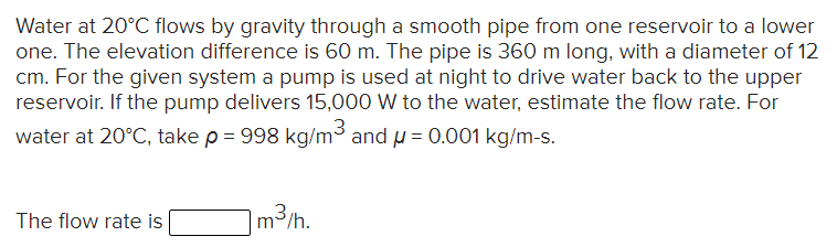 Solved Water at 20°C flows by gravity through a smooth pipe | Chegg.com