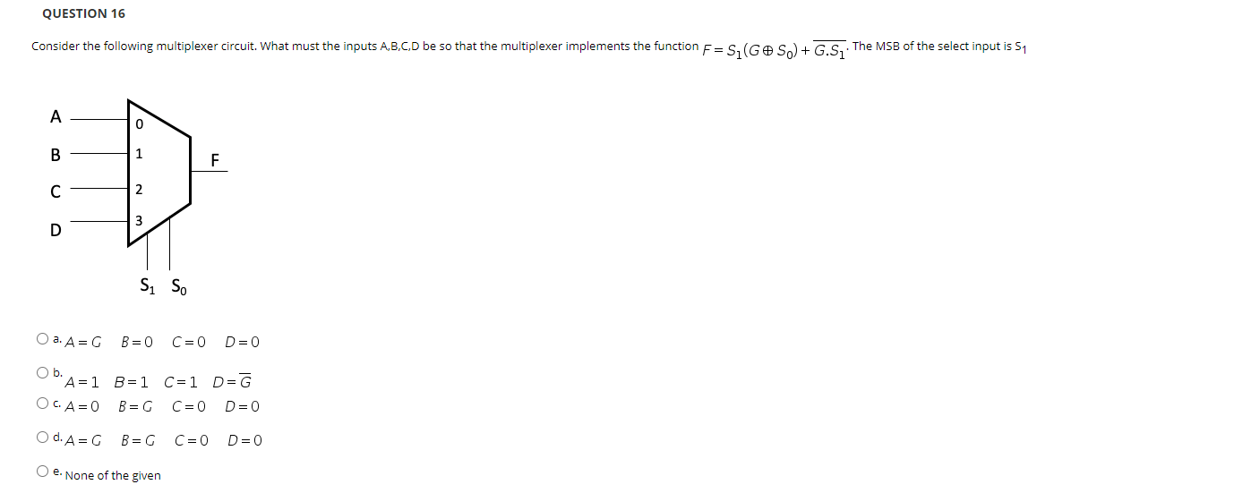 Solved QUESTION 16 Consider the following multiplexer | Chegg.com