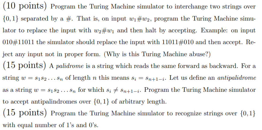 (10 points) Program the Turing Machine simulator to | Chegg.com