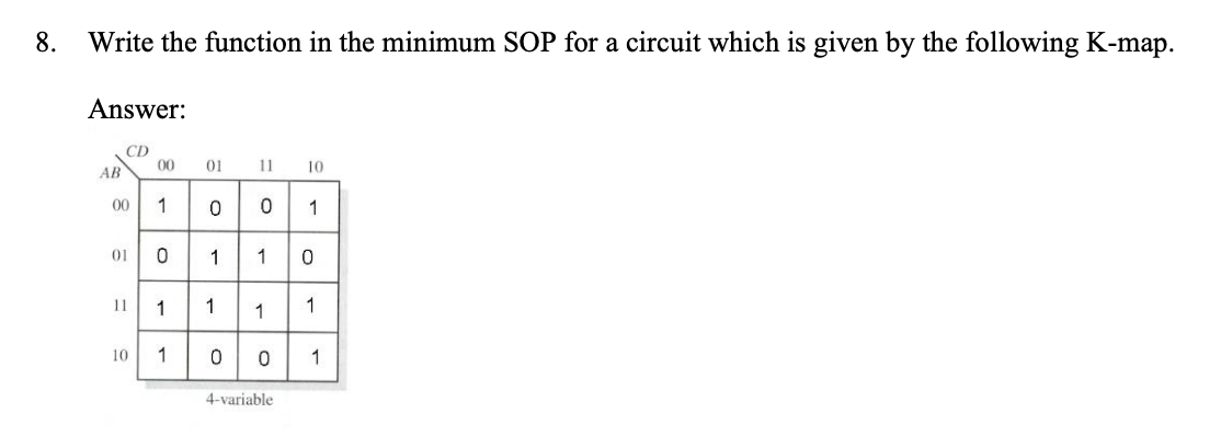 Solved 8. Write the function in the minimum SOP for a | Chegg.com