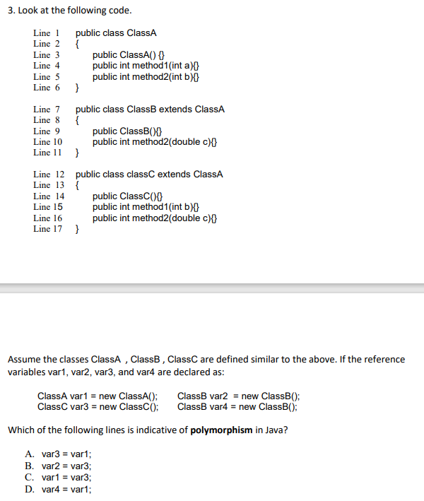 Solved 3. Look at the following code. Line 1 public class | Chegg.com