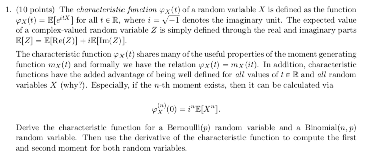 Solved 1 10 Points The Characteristic Function Pxt Of A