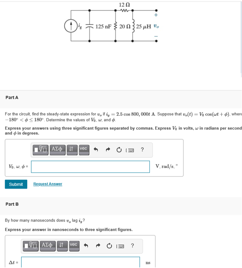 Solved For the circuit, find the steady-state expression for | Chegg.com