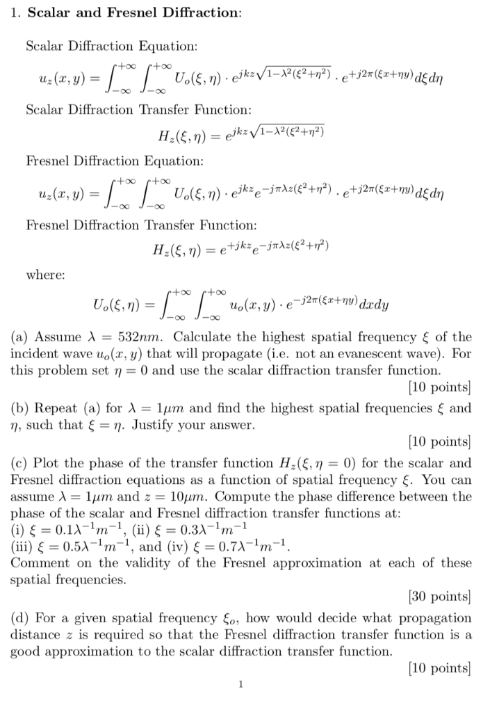 1. Scalar and Fresnel Diffraction Scalar Diffraction | Chegg.com